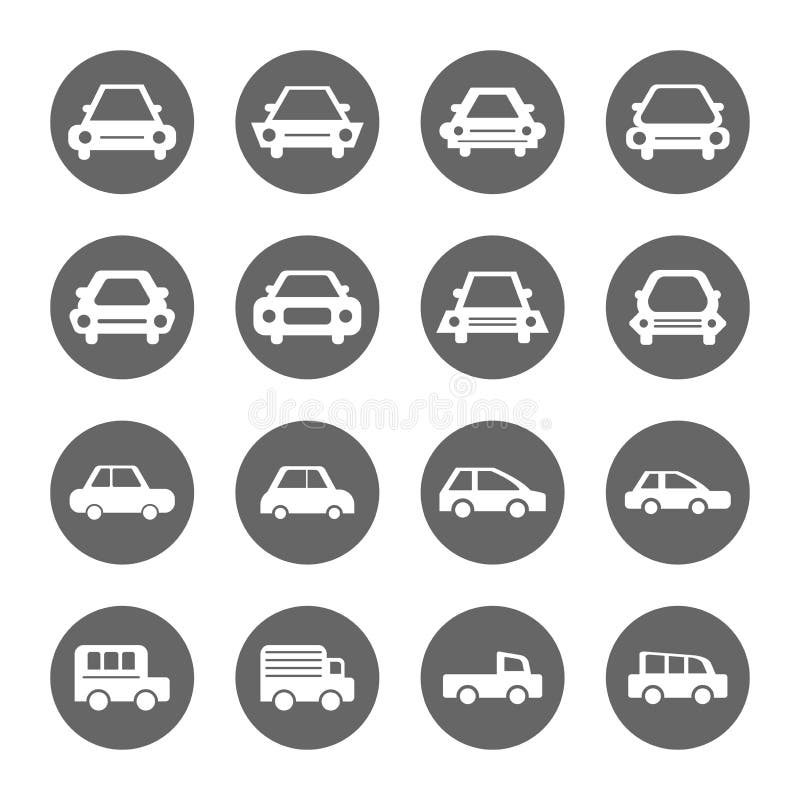 Car Icons Set,white on Circle Grey Shape Stock Vector - Illustration of ...