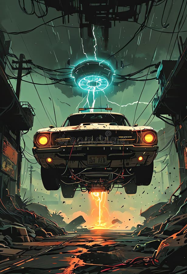 A Car Illustration Crossing a Time Machine Stock Illustration ...