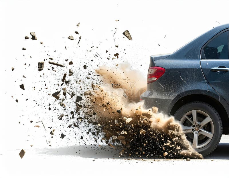 Car Impact Explosion Effect, Road Debris Scatter from Speeding Vehicle ...