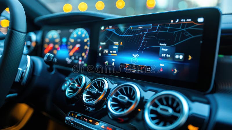 In-car Infotainment System with Touch Screen Stock Illustration ...