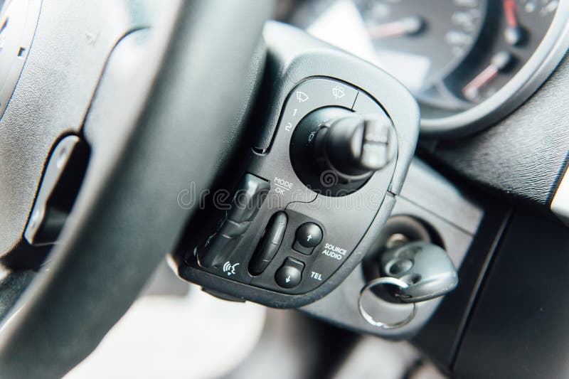 Interior of Modern White Car. Additional Controls. Stock Image - Image ...