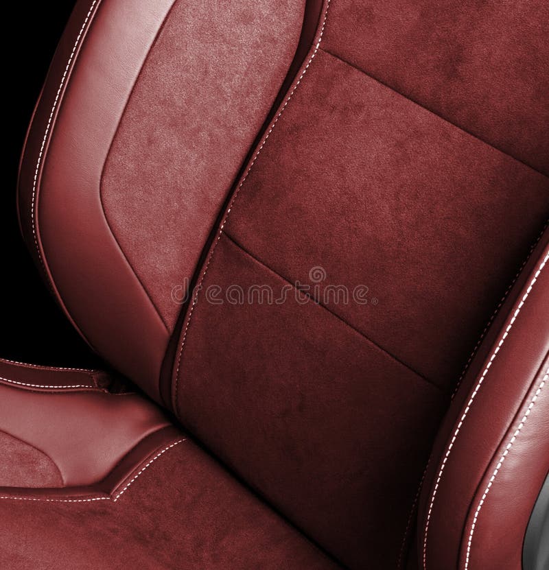 Car Inside. Interior of Prestige Modern Car. Comfortable Red Leather ...