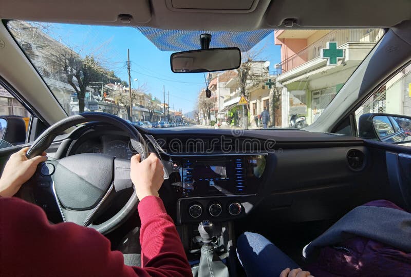 Car Inside View from Back Seat while Driver Driving Stock Photo - Image ...