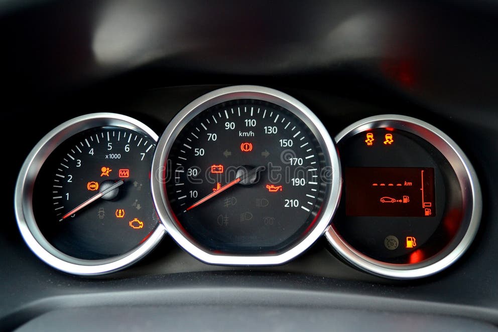Car Instrument Dashboard. Starting Engine, with Warning Lights on Stock ...
