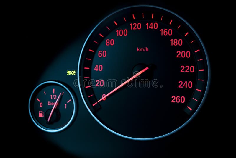 Car Instrument Panel, Dashboard Closeup with Visible Speedometer and ...
