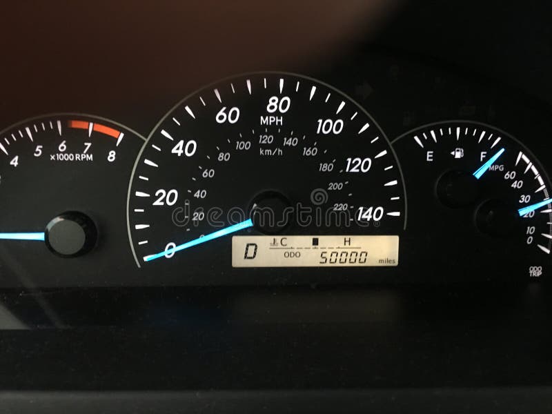Car Instrument Panel 50000 Mile. Illuminated in the Night. Stock Image ...