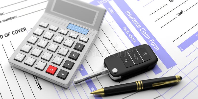 Car Insurance Claim Form and Calculator. 3d Illustration Stock ...