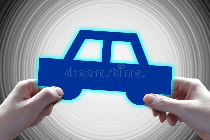 Human Hands Holding Car Shape, Abstract Grey Background Stock Image ...