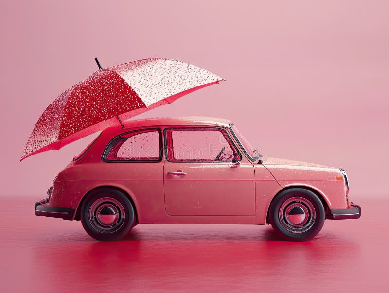 Car Insurance Concept. Pink Car Under Umbrella on Pink Backgrounds ...