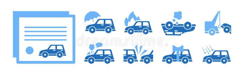 Car Insurance Icon with Blue Auto Element Vector Set Stock Vector ...