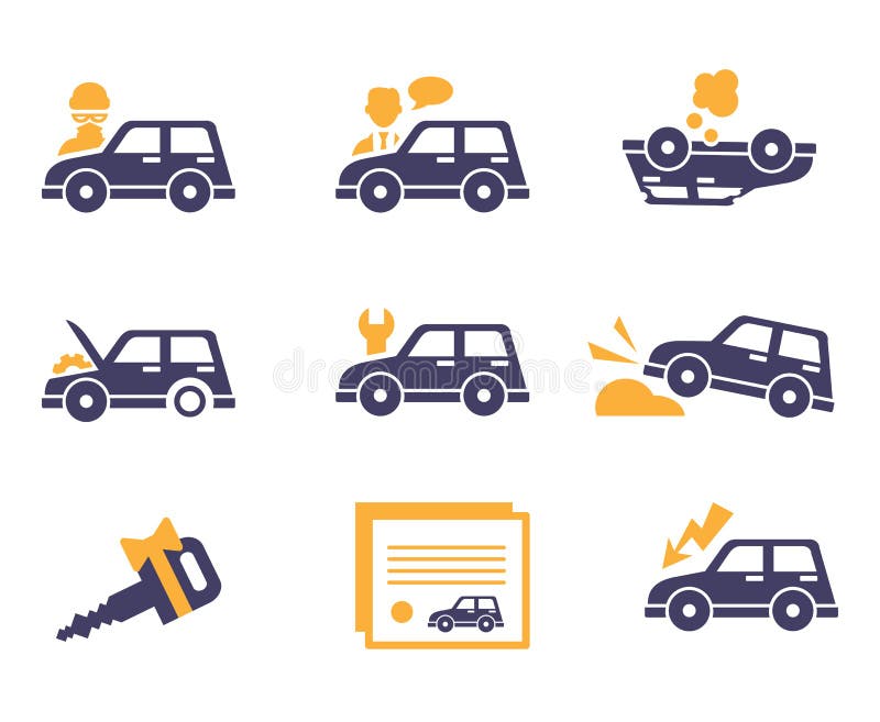 Car Insurance Icons in Flat Style Stock Illustration - Illustration of ...