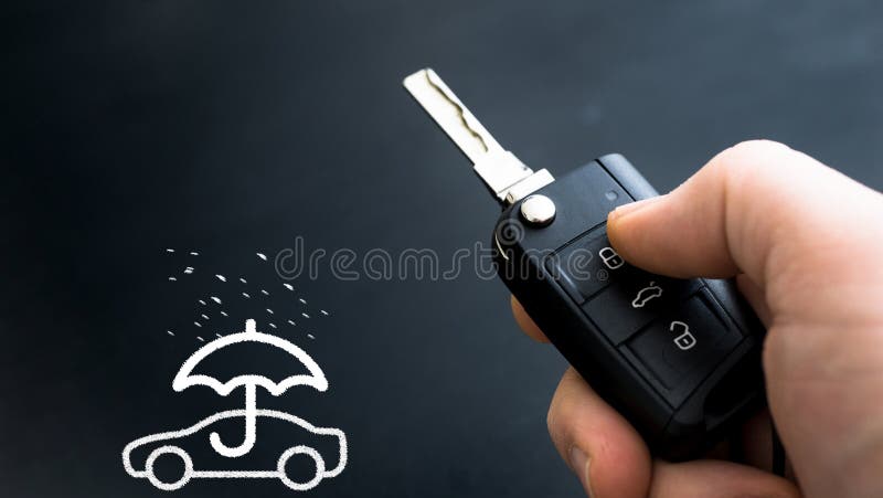 Car Insurance System Concept Visual, Man Holding Key and Chalkboard Car ...