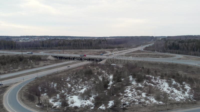 A Car Interchange with an Overpass on a Cloudy Spring Evening in the ...
