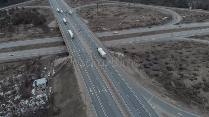 A Car Interchange with an Overpass on a Cloudy Spring Evening in the ...