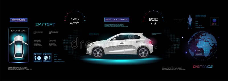 Car Interface HUD UI GUI. Smart Car Panel with Instrument Settings ...