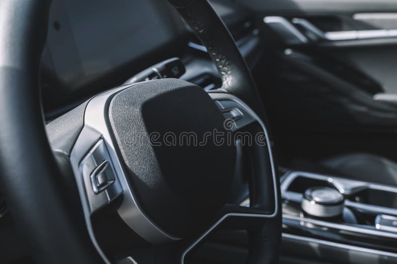 Car Interior with Auto Dashboard Panel. New Automobile Carbon Cabin ...