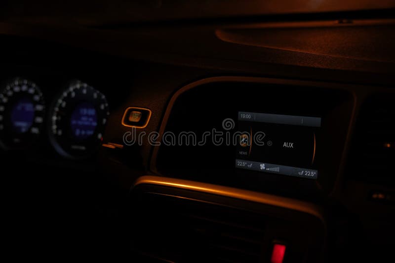 Car Interior, Control Panel of Audio Player and Other Devices Close-up ...