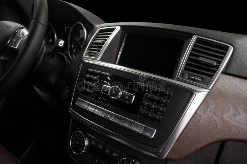 Car Interior Detail. Multimedia Screen and Dashboard with Control ...
