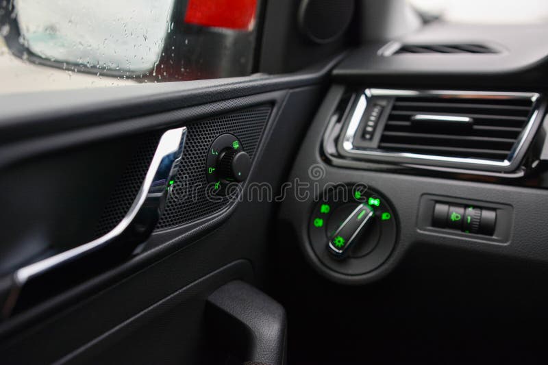 Car Interior Details: Door Panel with Controls and Air Vents Stock ...