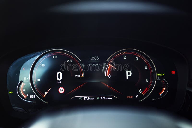 Car Interior: Digital Instrument Panel with Eco Pro Display Stock Image ...