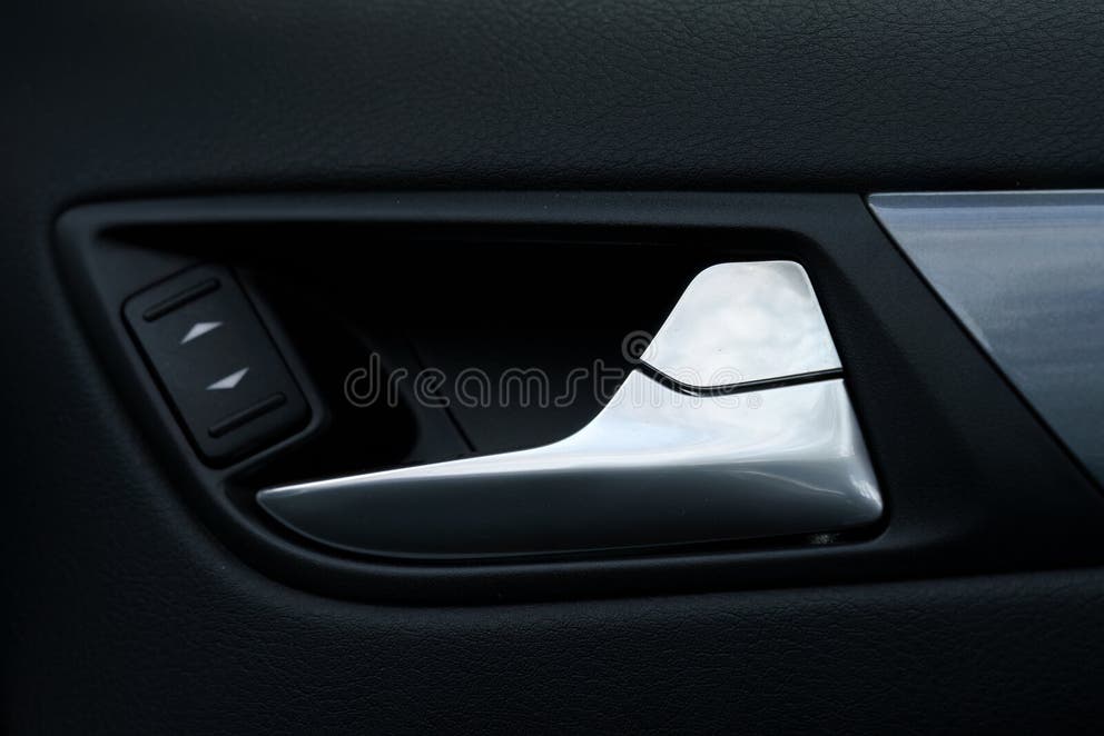 Car Interior Door Handle with Controls for Electric Windows Stock Photo ...