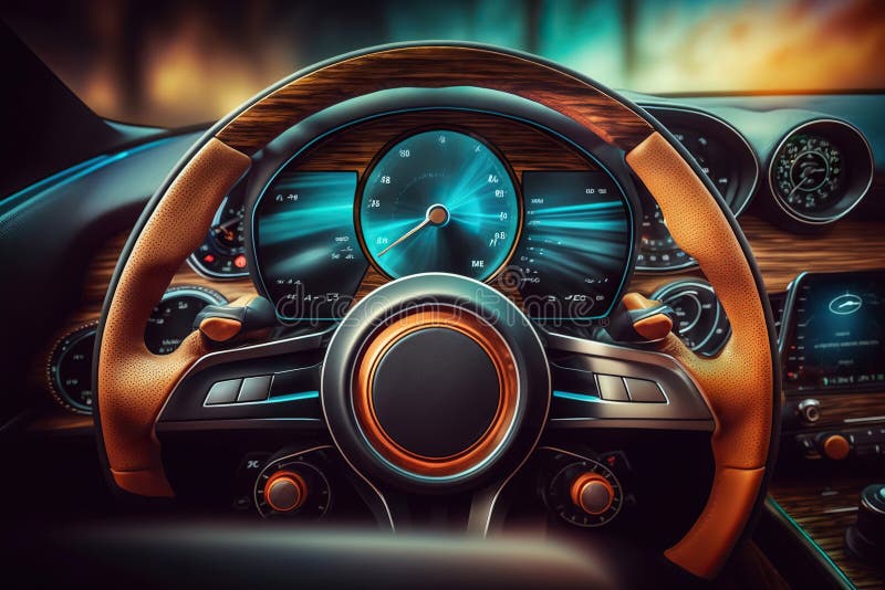 Car Interior from Driver Seat View. Generative AI Stock Illustration ...