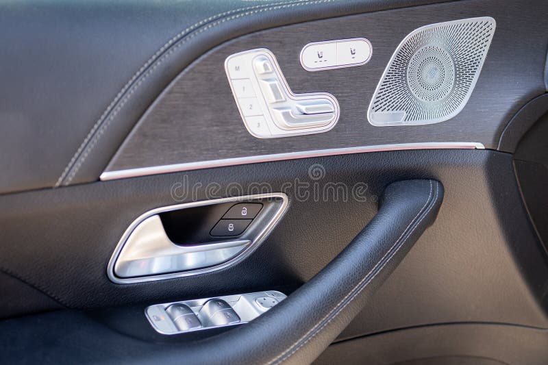 Car Interior. Front Door Panel on Modern Luxury Car Stock Image - Image ...