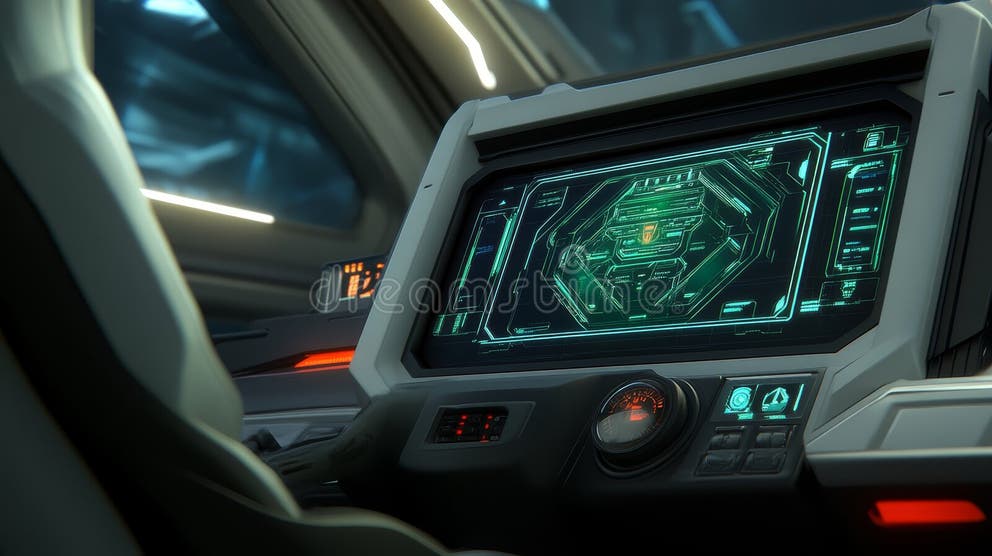 Car Interior Hightech Navigation System with Green Screen Display for Advanced Automotive ...