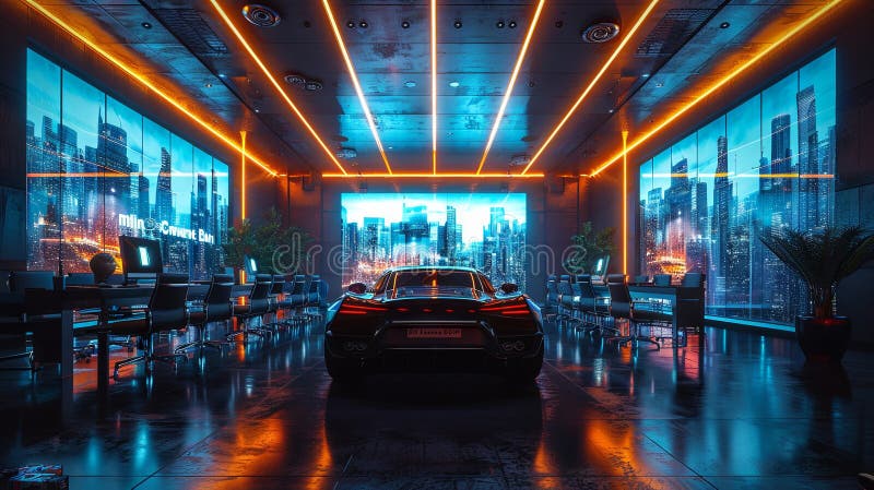 Car in the Interior of a Modern Office Building. Night View Stock ...