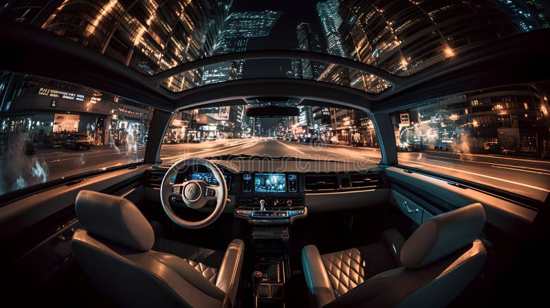 Car Interior Panoramic Night Shot in Motion Stock Illustration ...