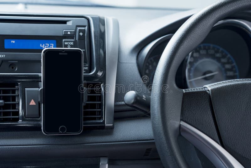 Car Interior with a Smartphone Stock Photo - Image of phone, holder ...