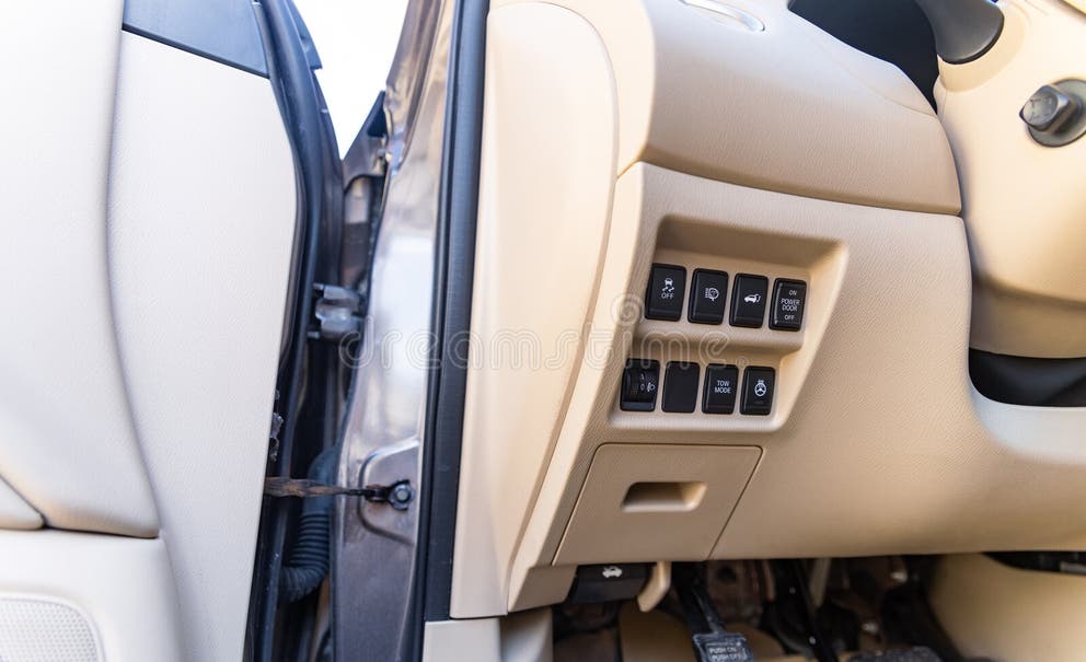 Car Interior: Steering Column Panel with Control Buttons, Adjustment ...