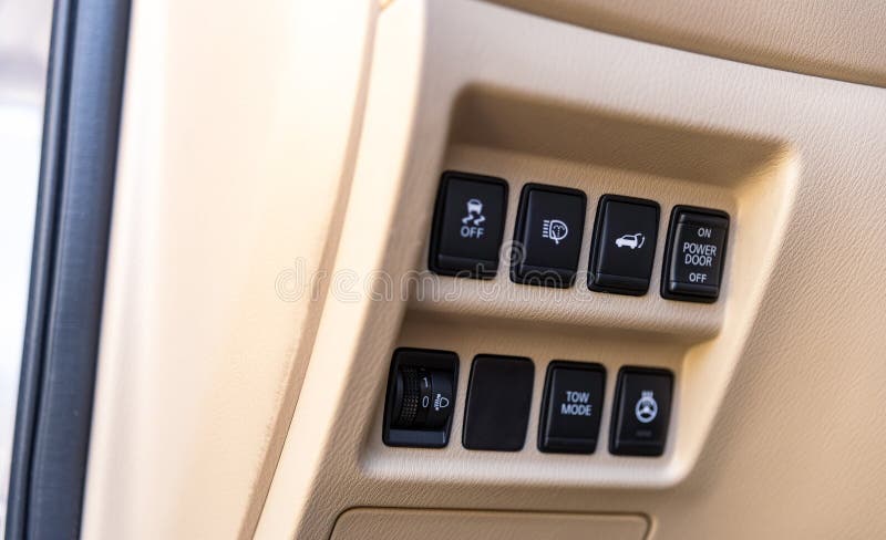 Car Interior: Steering Column Panel with Control Buttons, Adjustment ...