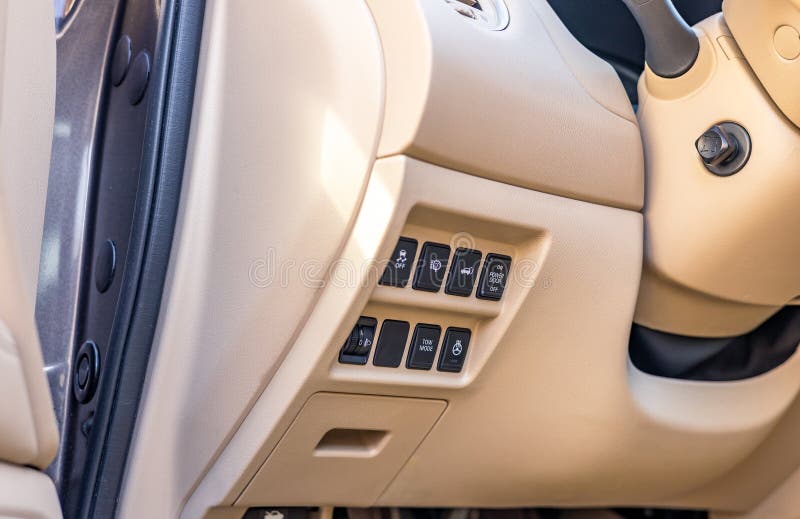 Car Interior: Steering Column Panel with Control Buttons, Adjustment ...