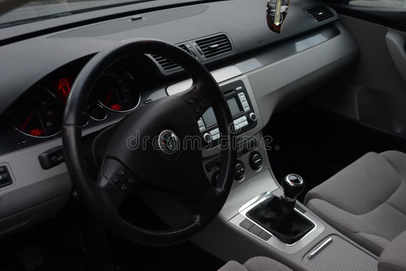 Car Interior. Steering Wheel and Dashboard in a Car Interior Editorial ...