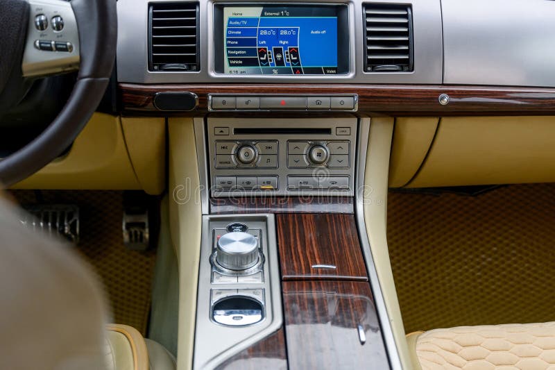 Car Interior - Steering Wheel, Shift Lever and Dashboard. Car Inside ...