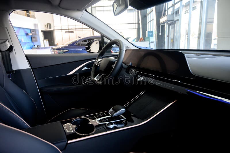 Car Interior - Steering Wheel, Shift Lever and Dashboard. Car Modern ...