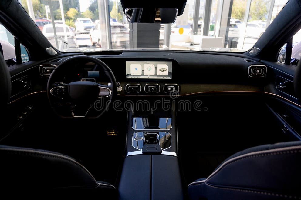 Car Interior - Steering Wheel, Shift Lever and Dashboard. Car Modern ...