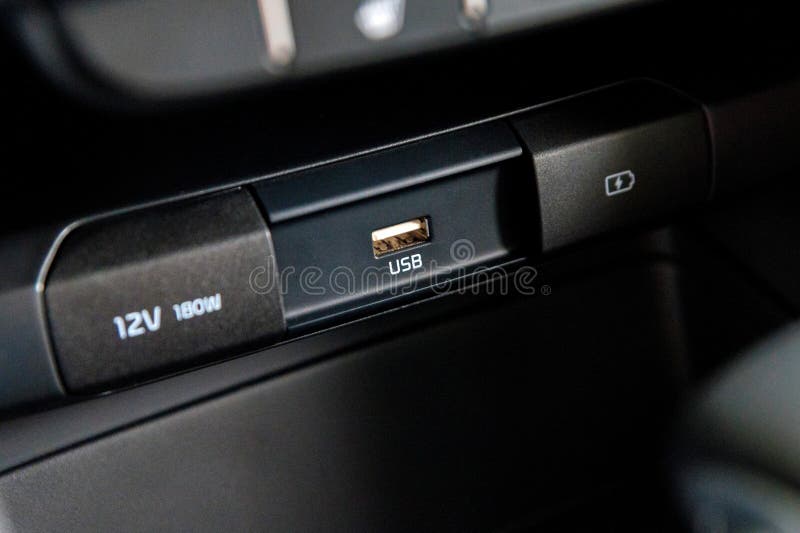 Car Interior Usb and Charger Cable Sockets Stock Photo - Image of cord ...
