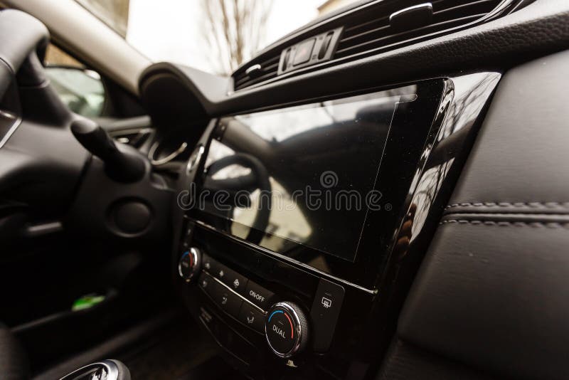 Car Interior View with Steering Wheel and Accessories Stock Image ...