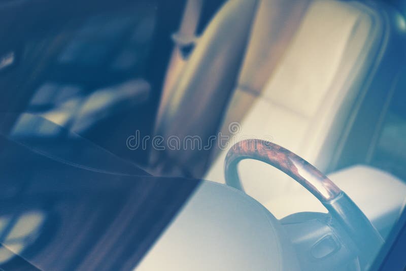 Car Interior through Windshield with Reflections Stock Image - Image of ...