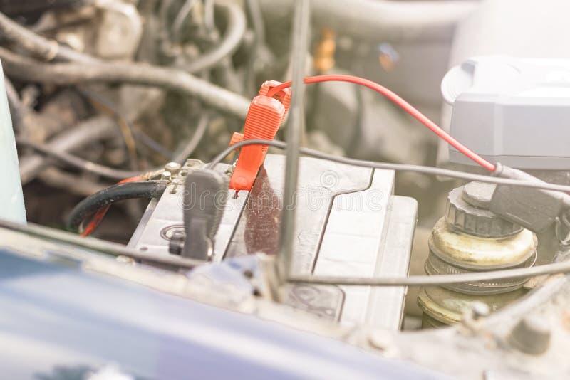 Car with Internal Combustion Engine. the Hood is Open and the Battery ...