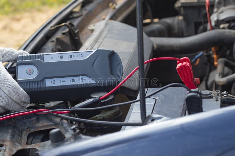 Car with Internal Combustion Engine. the Hood is Open and the Battery ...