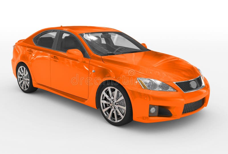 Car Isolated on White - Orange Paint, Transparent Glass - Front-right ...