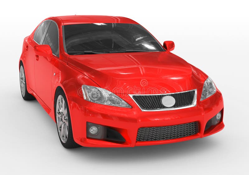 Car Isolated on White - Red Paint, Tinted Glass - Front-right Si Stock ...