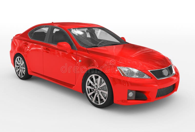 Car Isolated on White - Red Paint, Transparent Glass - Front-right Side ...