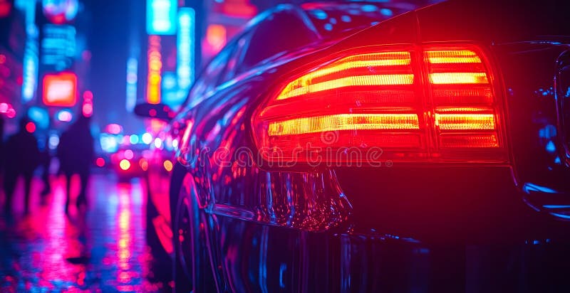 A Car with Its Lights on in a City at Night Stock Photo - Image of auto ...