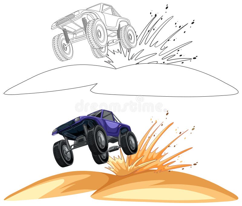 A car jumping over a hill stock vector. Illustration of splash - 345030461