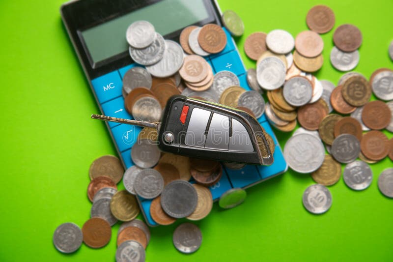 Car Key, Coins, Calculator. Save Money for Car Stock Illustration ...
