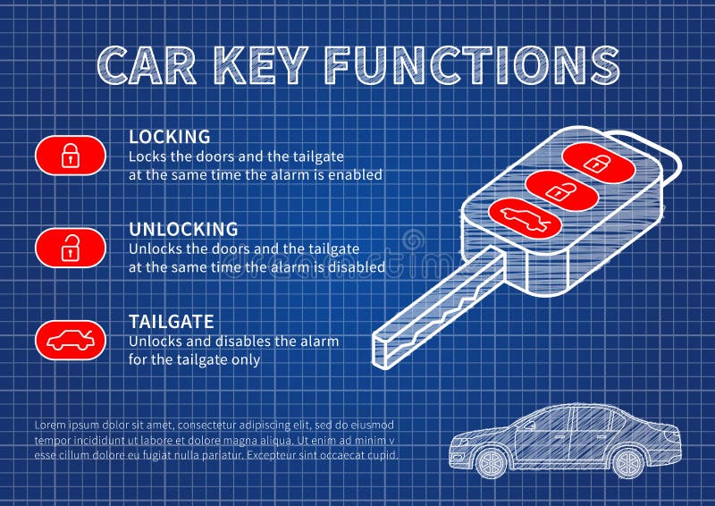 Car Key Functions Blue Print Vector Illustration Stock Vector ...